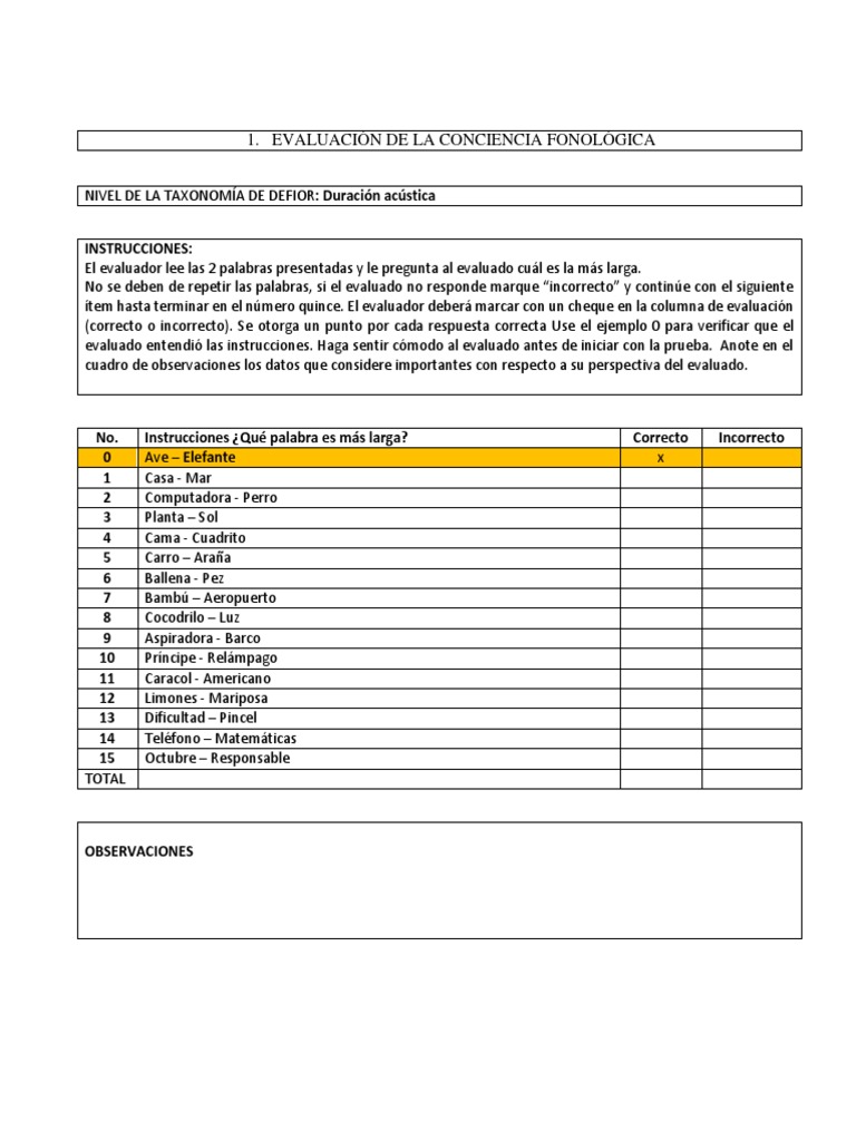 Evaluación de la conciencia fonológica en niños | PDF | Palabra | Sílaba