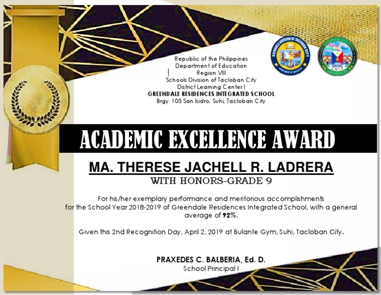 Academic Excellence Certificate | PDF