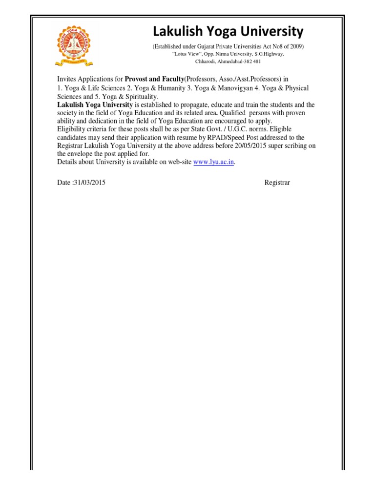 Lakulish Yoga University: Lakulish Yoga University Is Established To ...
