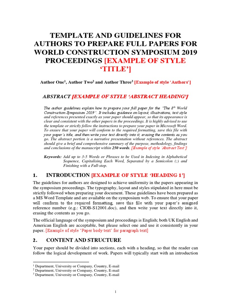 Template and Guidelines For Authors To Prepare Full Papers For World Construction Symposium 2019 ...