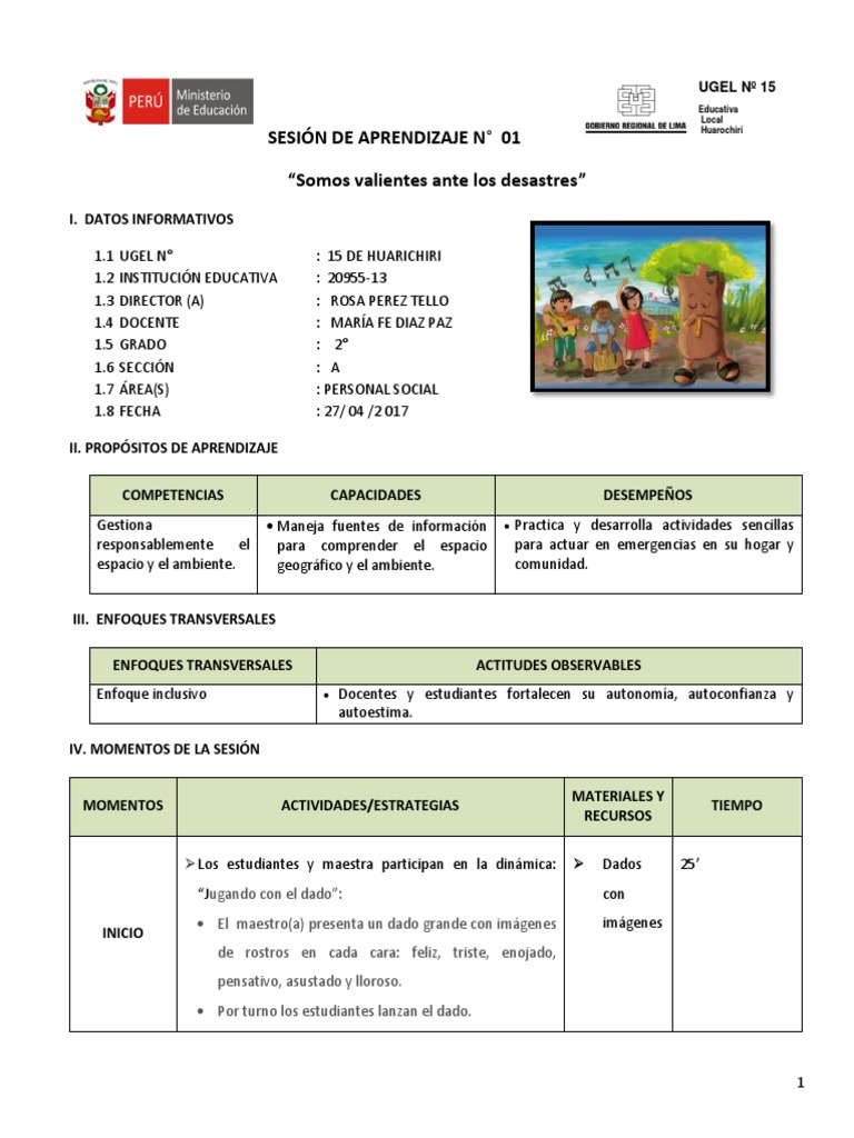 Sesion de Aprendizaje P.S. Desastres Naturales | PDF | Evaluación ...