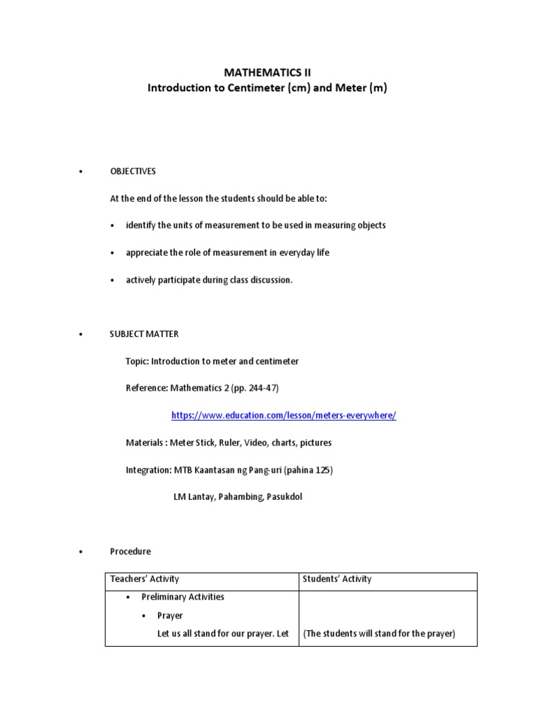 Lesson Plan In Math Pdf Cognition Learning