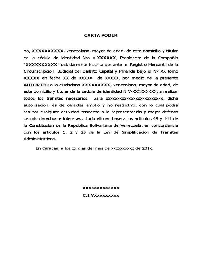 Modelo de Carta Poder en Venezuela | PDF