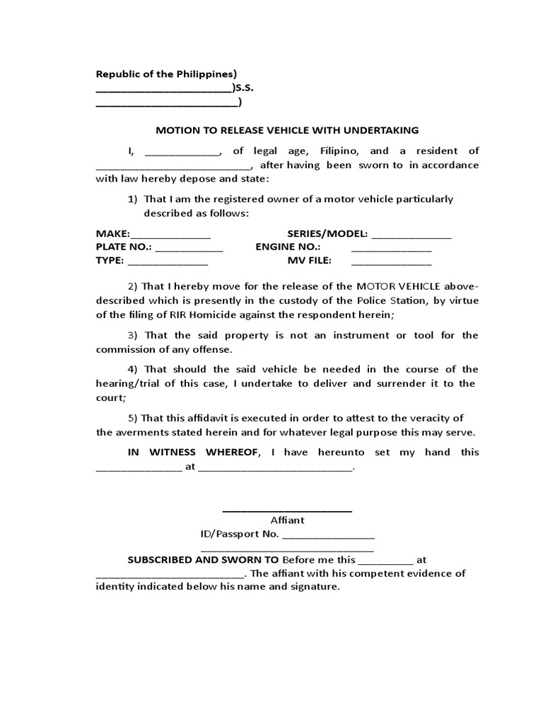 Motion To Release Vehicle | PDF