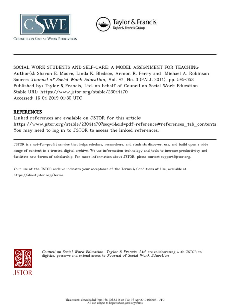 Social Work Students and Self-Care A Model Assignment For Teaching ...