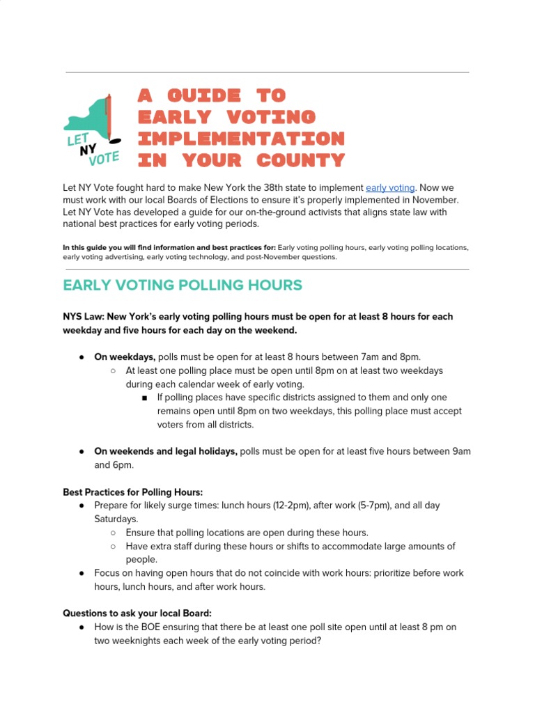 Early Voting Guide for Activists | PDF | Early Voting | Polling Place