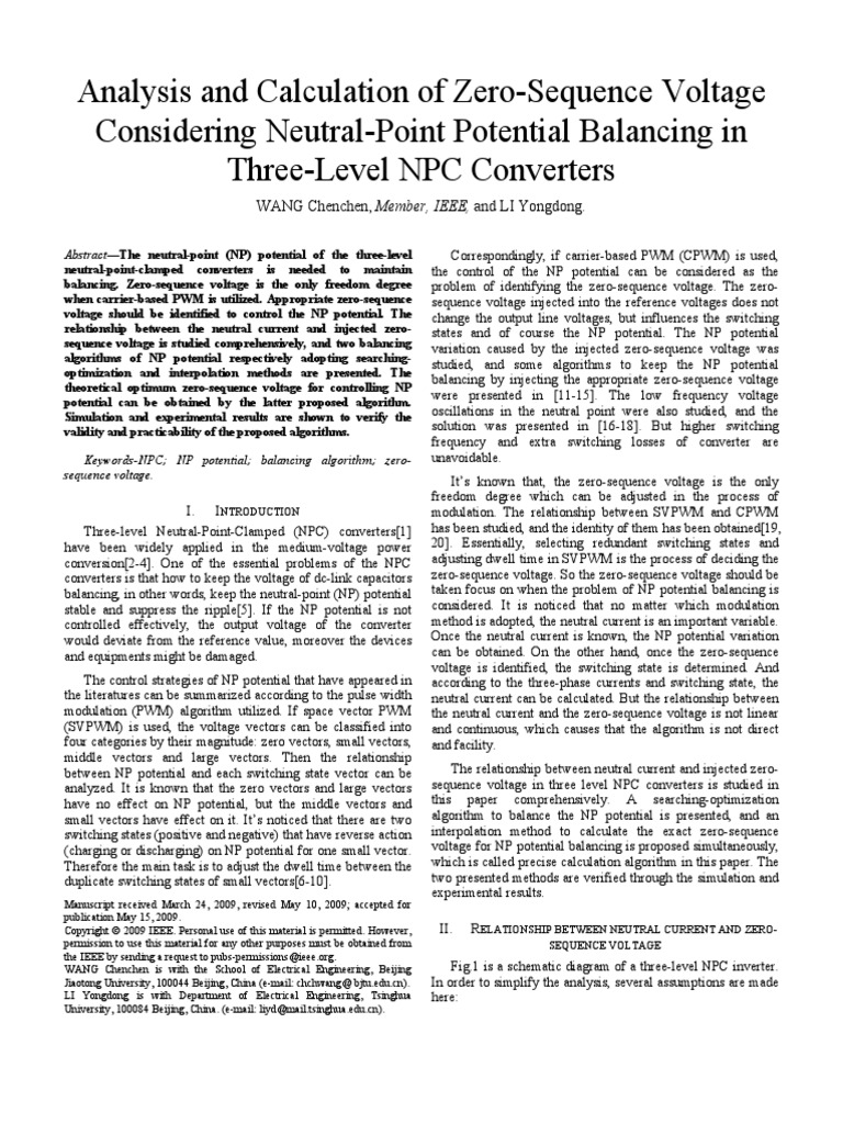 Analysis and Calculation of Zero-Sequence Voltage Considering Neutral ...