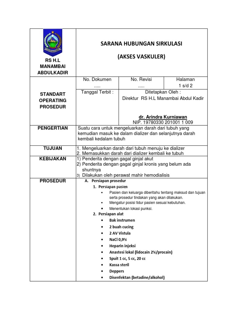 Sop Akses Vaskuler | PDF