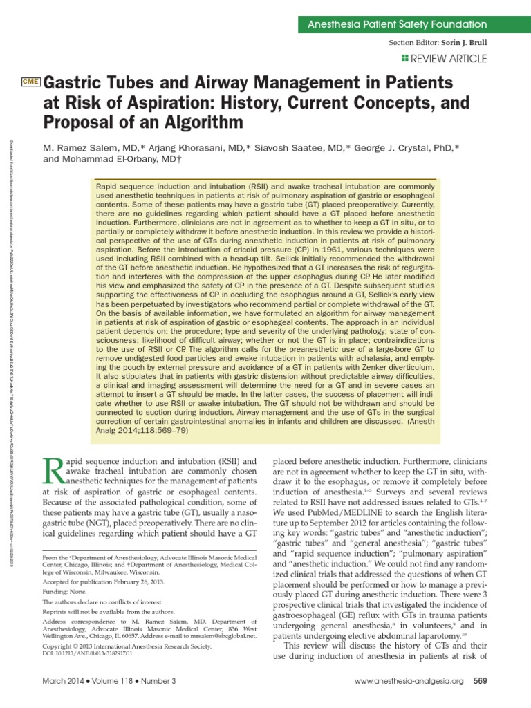 Gastric Tubes and Airway Management in Patients At.15 PDF | PDF ...
