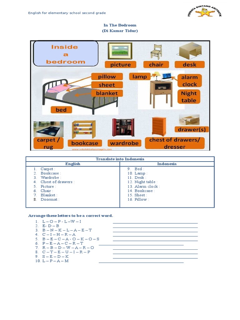 In The Bedroom (Di Kamar Tidur) : English For Elementary School Second ...