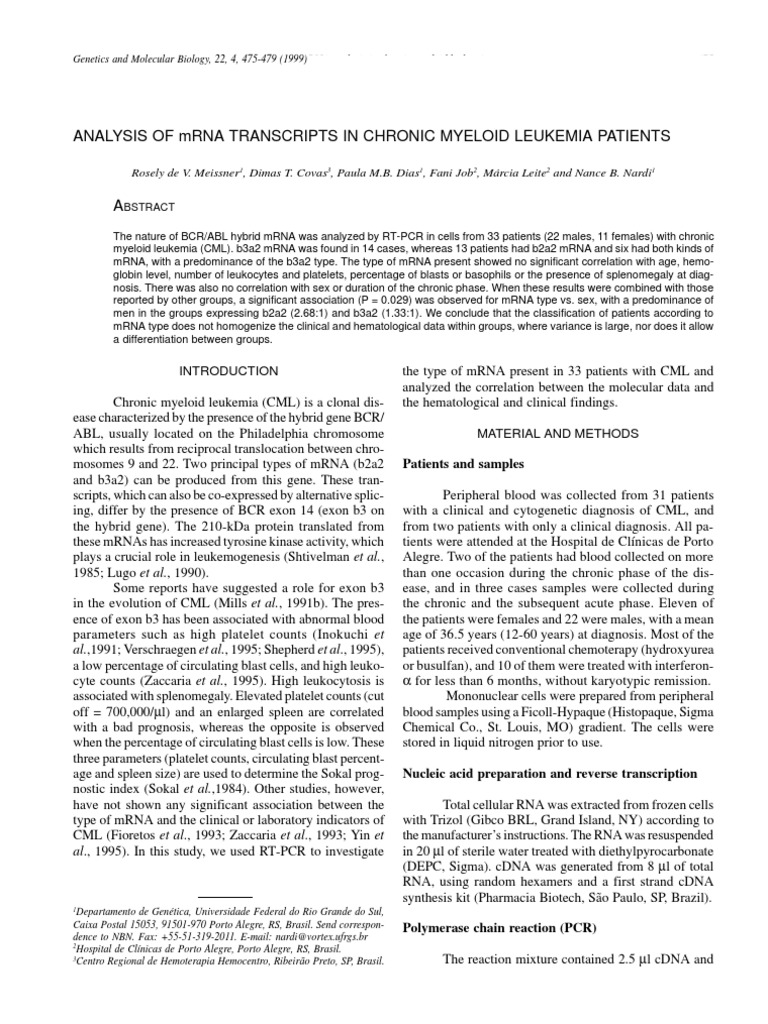 Analysis of Mrna Transcripts in Chronic Myeloid Leukemia Patients | PDF ...
