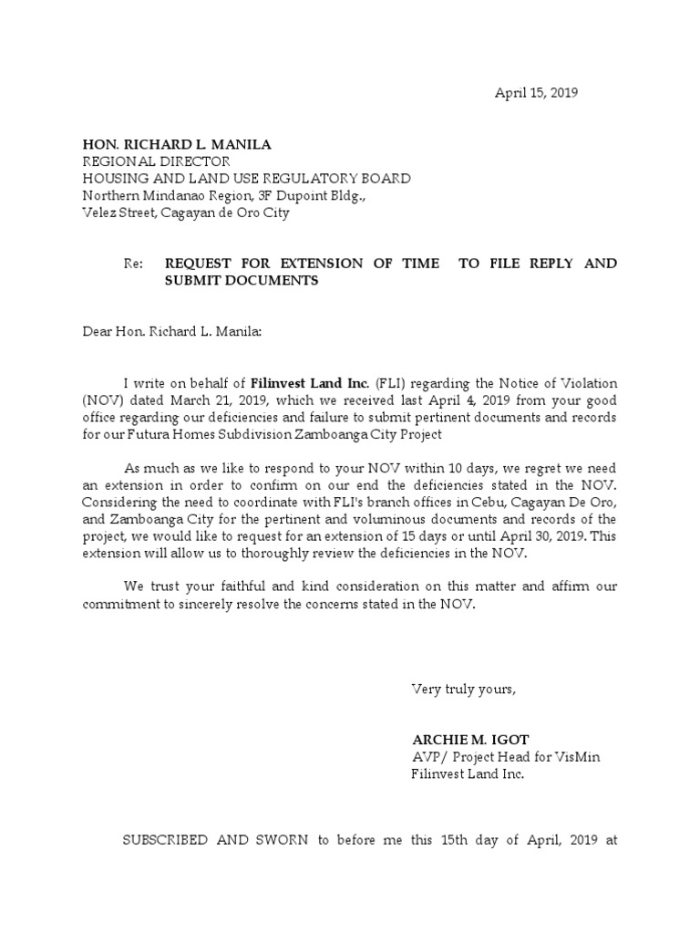 Hlurb-Request For Extension of Time | PDF