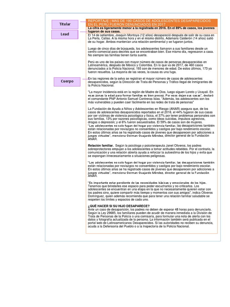 El Reportaje y Sus Partes | PDF | Violencia doméstica | Adolescencia
