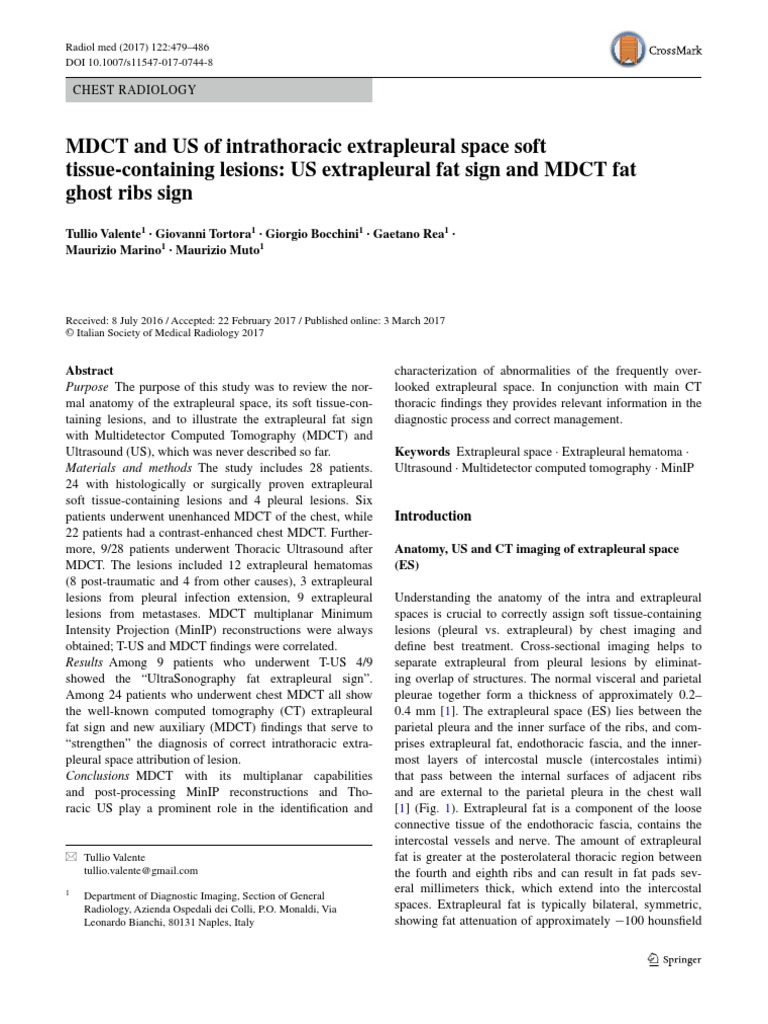 MDCT and US of Intrathoracic Extrapleural Space Soft Tissue Containing ...