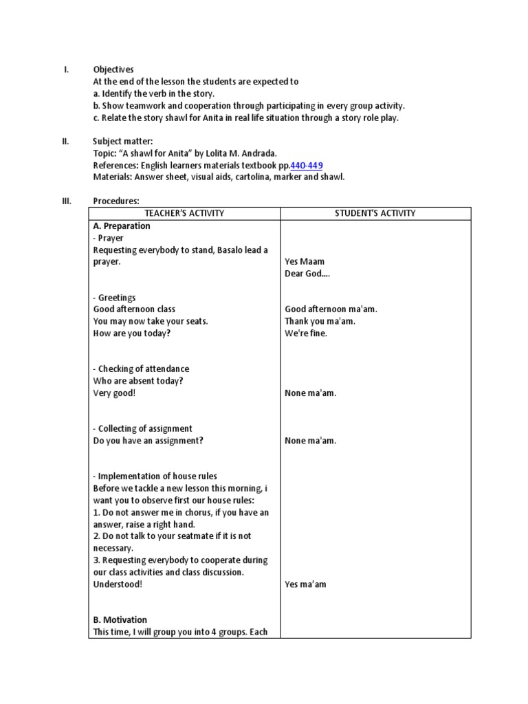 Detailed Lesson Plan | PDF | Knitting | Lesson Plan