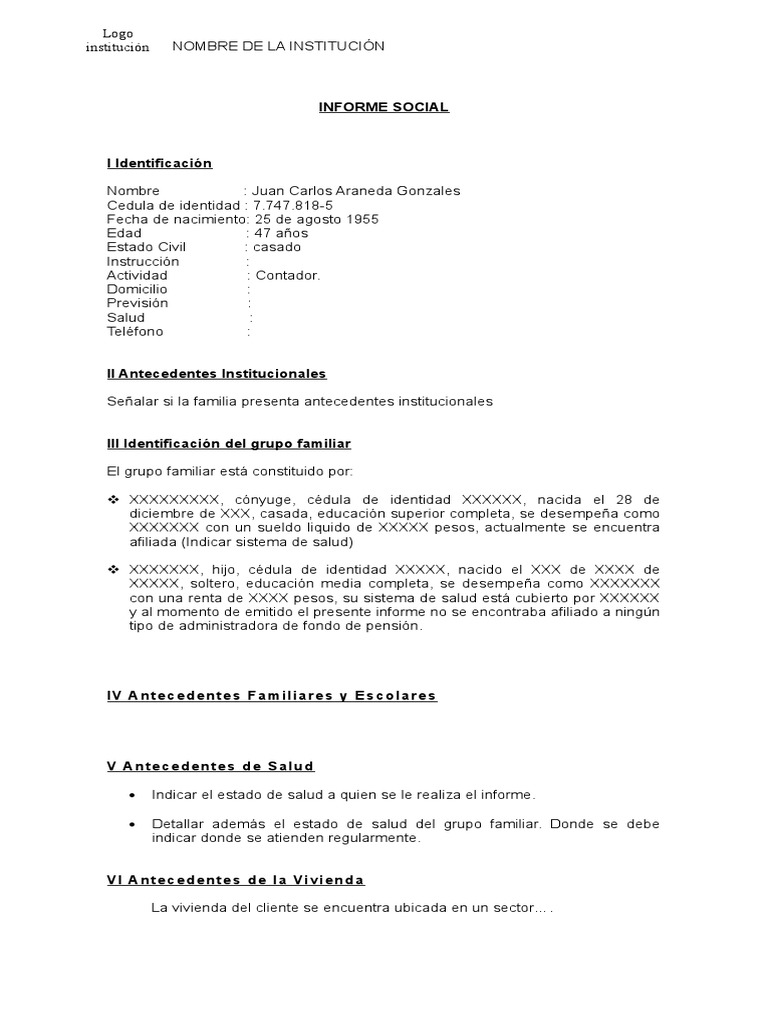 Modelo de Informe Social | PDF | Trabajo Social | Bienestar