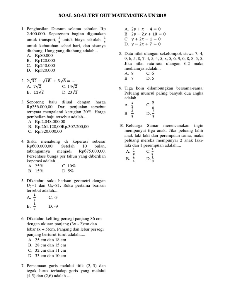 Soal Latihan Matematika Kelas 9 | PDF