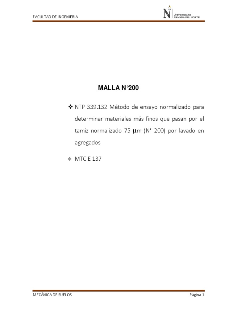 Malla 200 | PDF | Laboratorios | Mecánica de suelos
