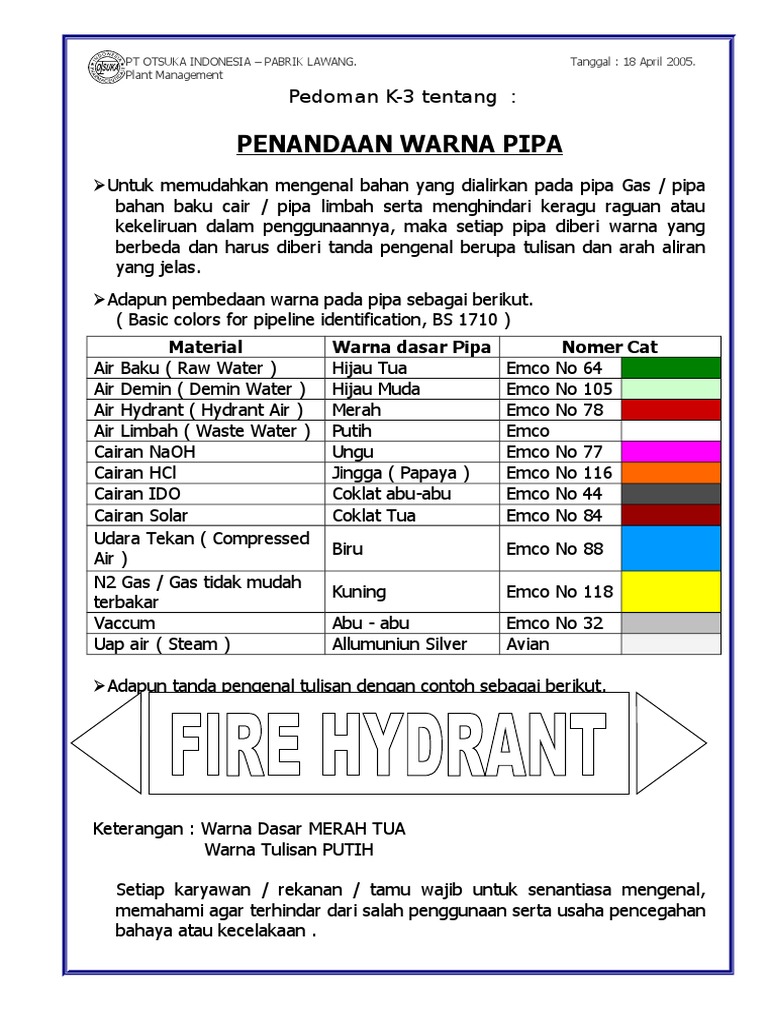 Form Pedoman K-3 Standart Warna Pipa | PDF