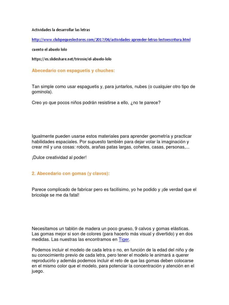 Actividades La Desarrollar Las Letras | PDF | Aprendizaje