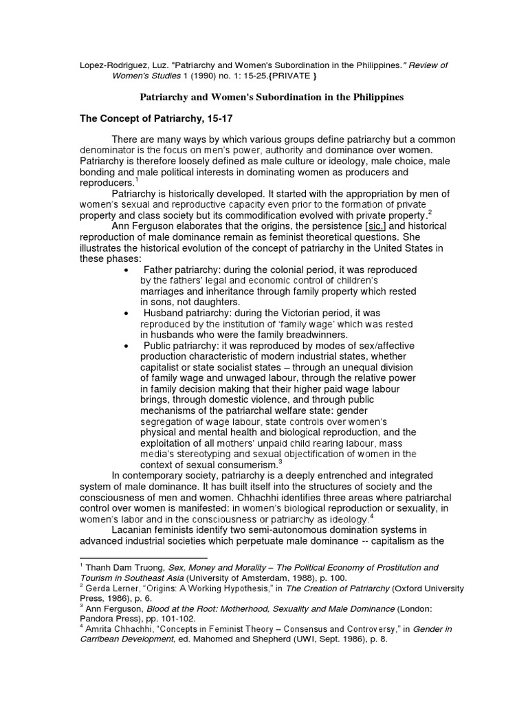 Feminist Analysis of Philippine Patriarchy | PDF | Patriarchy | Family