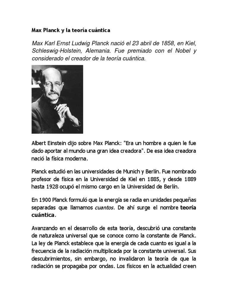 Max Planck y La Teoría Cuántica | PDF | Mecánica cuántica | Física