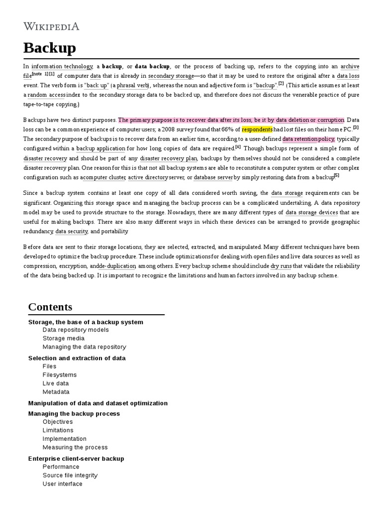 Backup: (Note 1) | PDF | Backup | File System