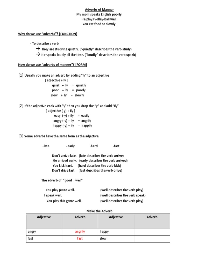 Adverbs of Manner Practice | PDF | Adverb | Verb