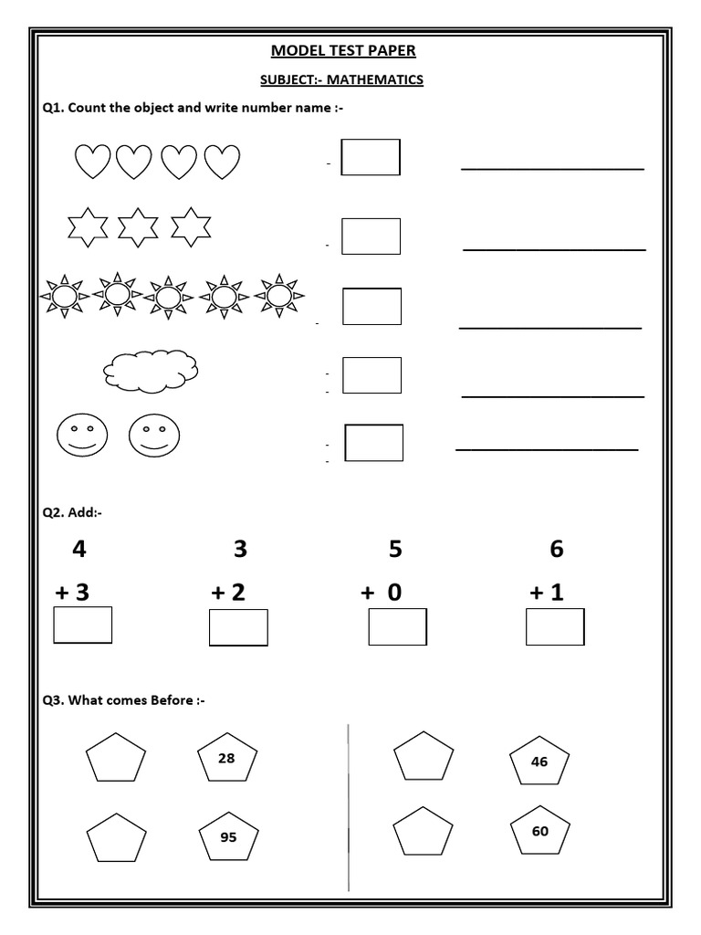 Model Test Paper: Subject:-Mathematics Q1. Count The Object and Write ...