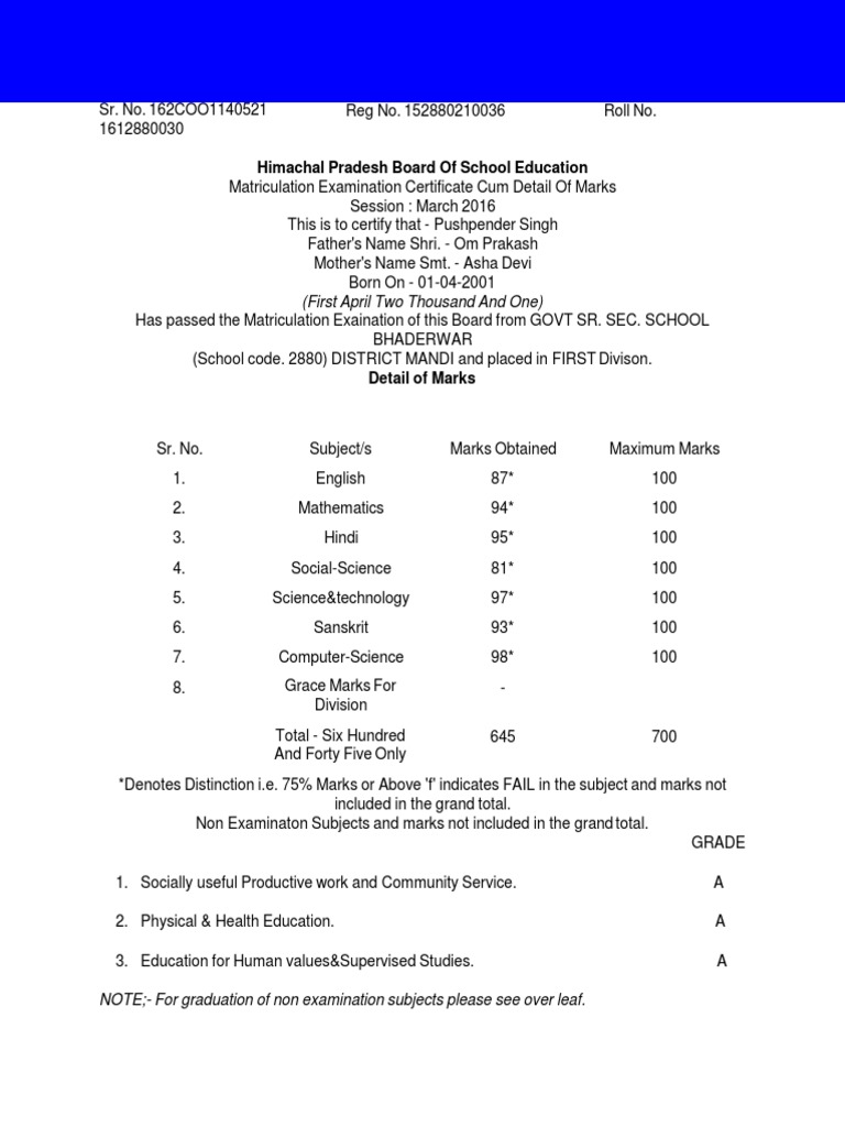 Mark List | PDF | Statistics Of Education | Schools