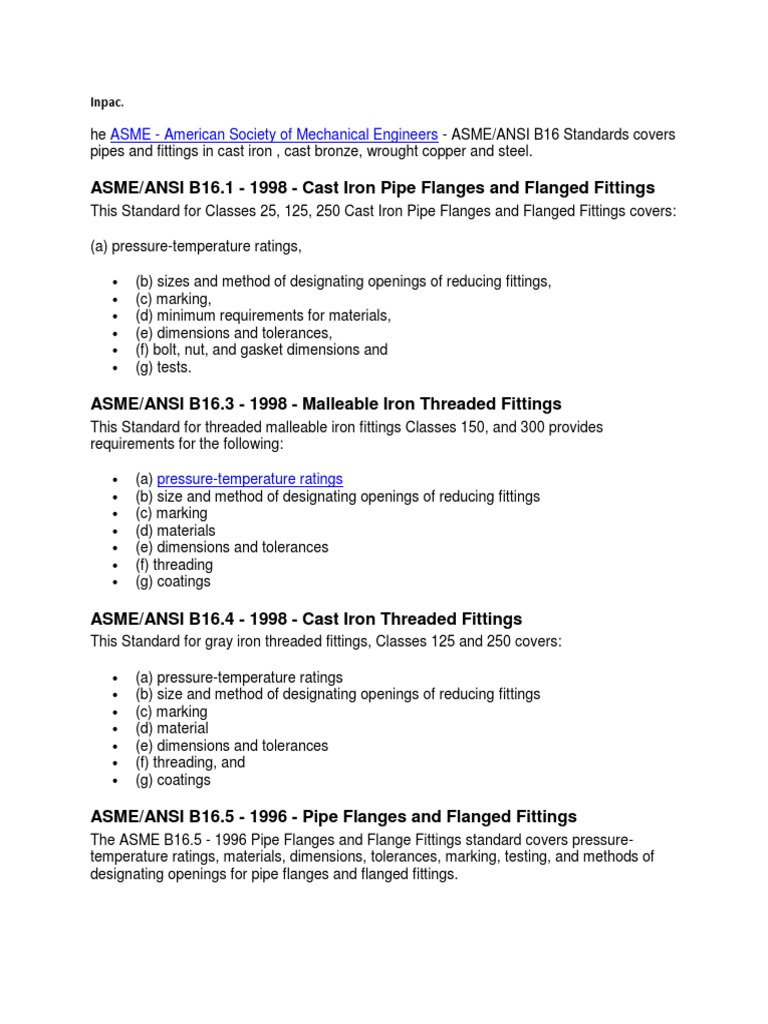 ASME/ANSI B16.1 - 1998 - Cast Iron Pipe Flanges and Flanged Fittings ...