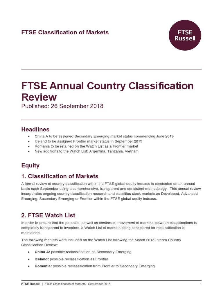 FTSE Country Classification Update 2018 | PDF | Stock Market Index ...