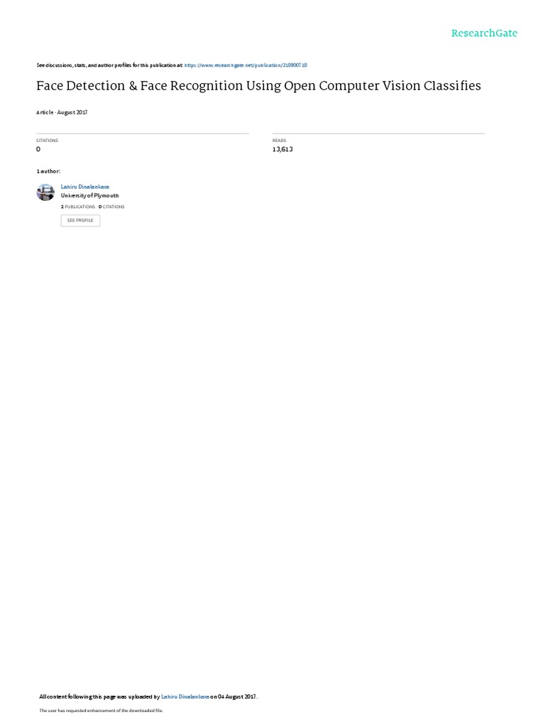 Face Detection & Face Recognition Using Open Computer Vision Classifies | Download Free PDF ...