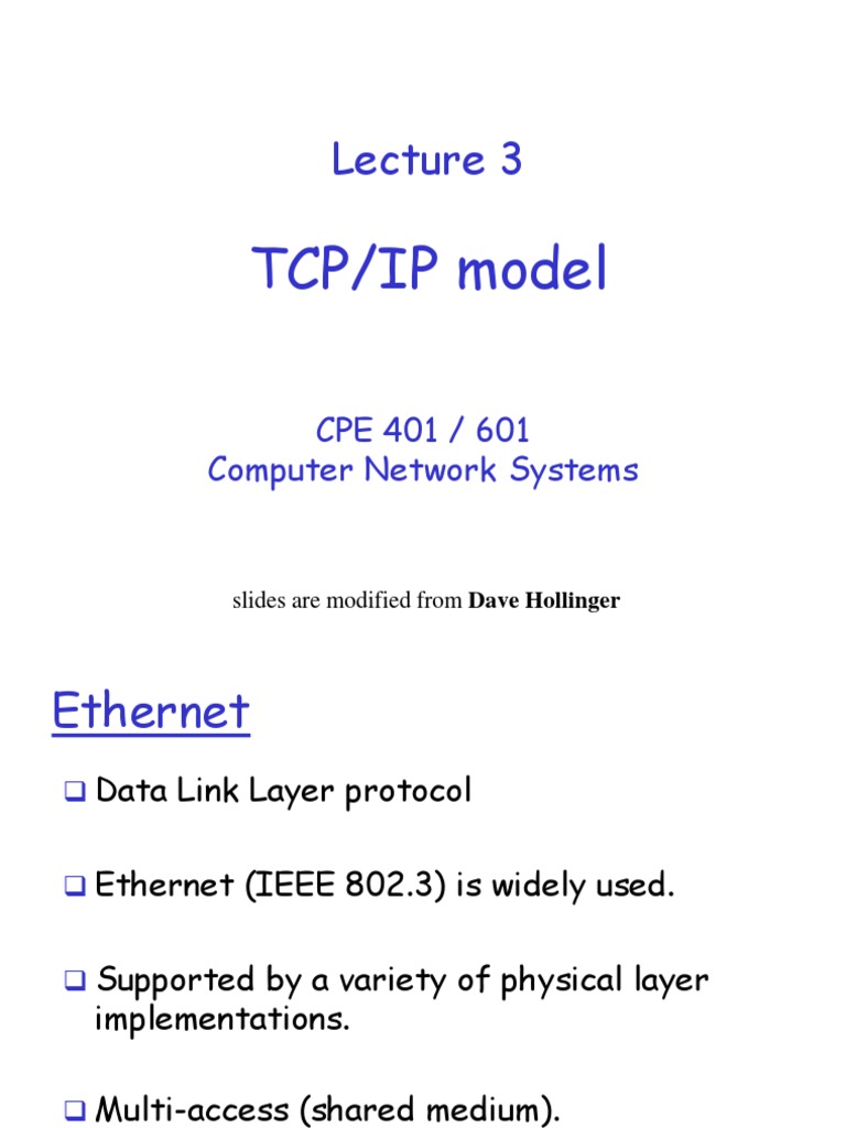 TCP/IP Model: CPE 401 / 601 Computer Network Systems | PDF | Transmission Control Protocol ...