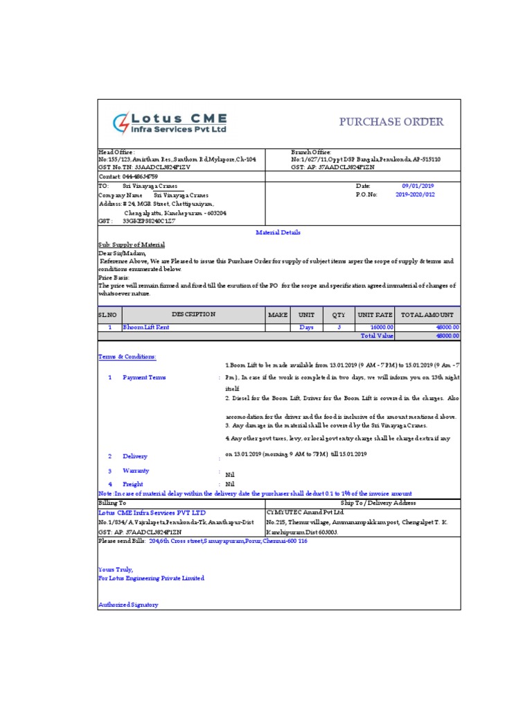 Boom Lift Rental Invoice Details | PDF | Value Added Tax | Invoice