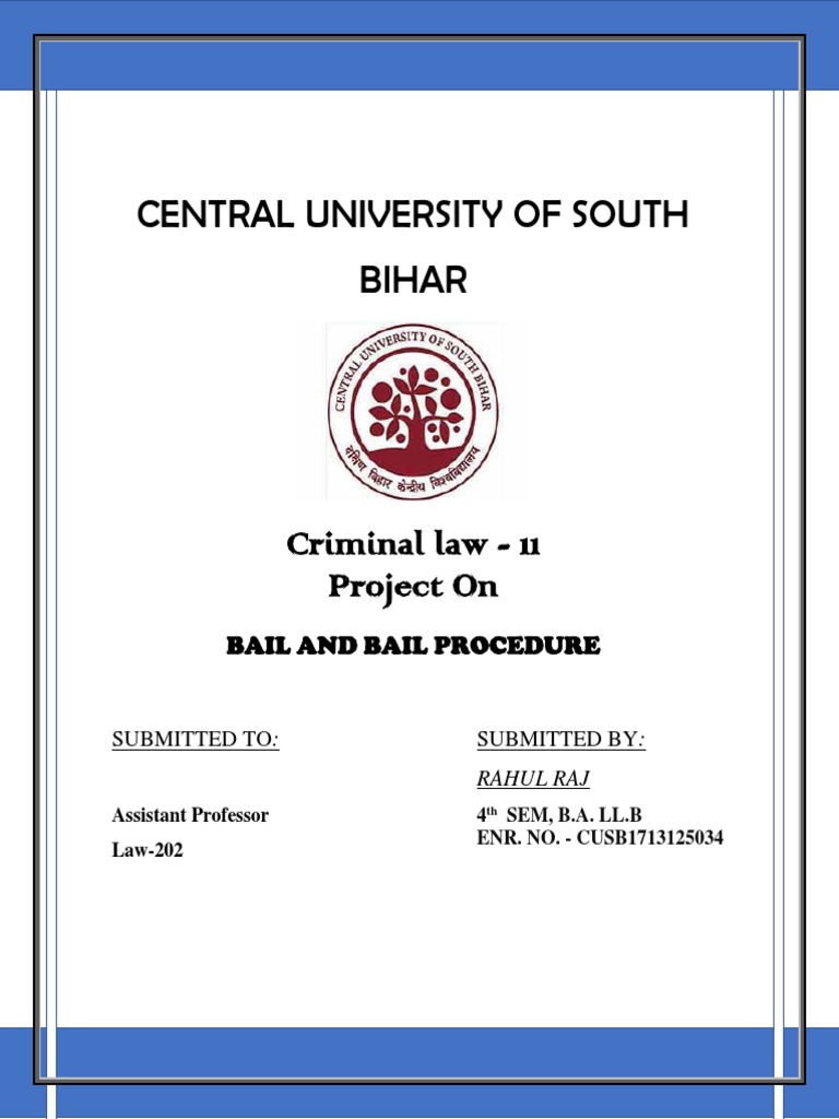 Central University of South Bihar: Bail and Bail Procedure | PDF | Bail ...