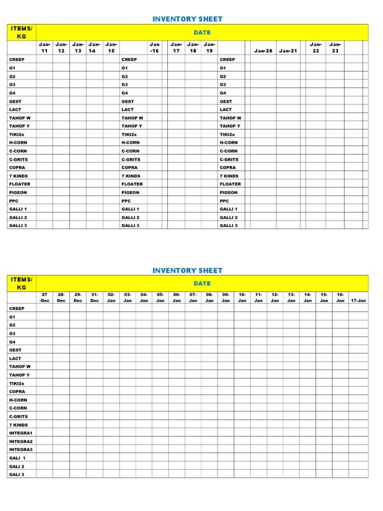 Inventory Sheet: Items/ KG | PDF