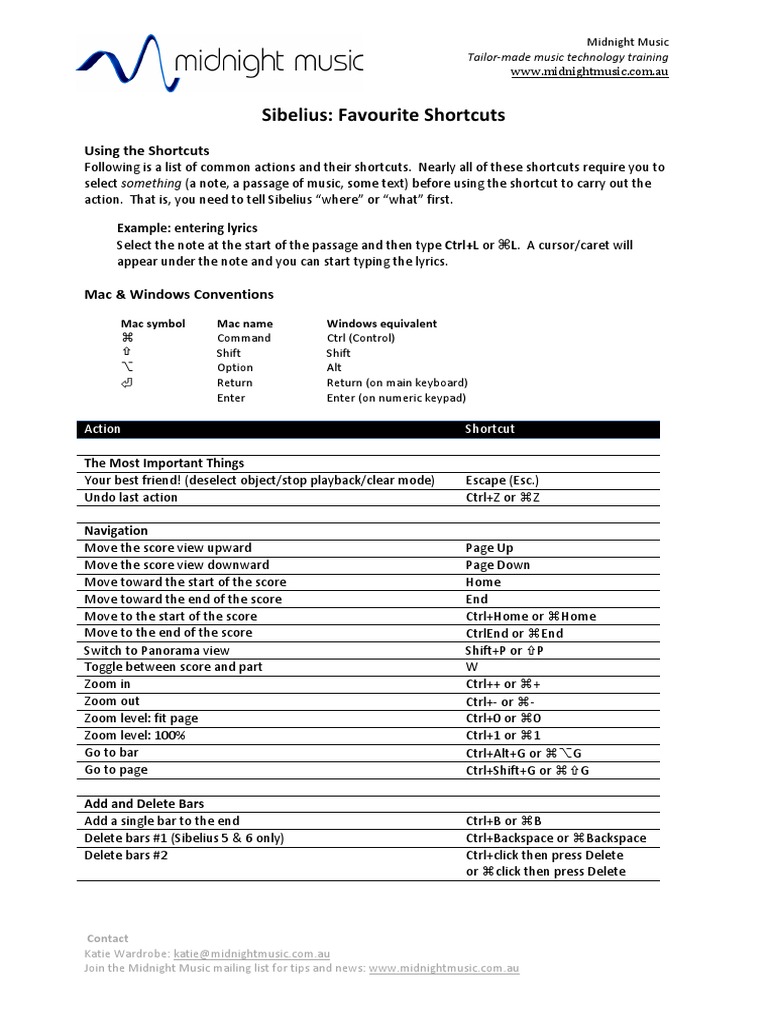 Midnight Music Sibelius Shortcuts List | PDF | Ibm Pc Compatibles ...