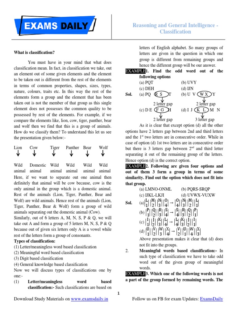 Reasoning and General Intelligence - Classification: Example | PDF ...