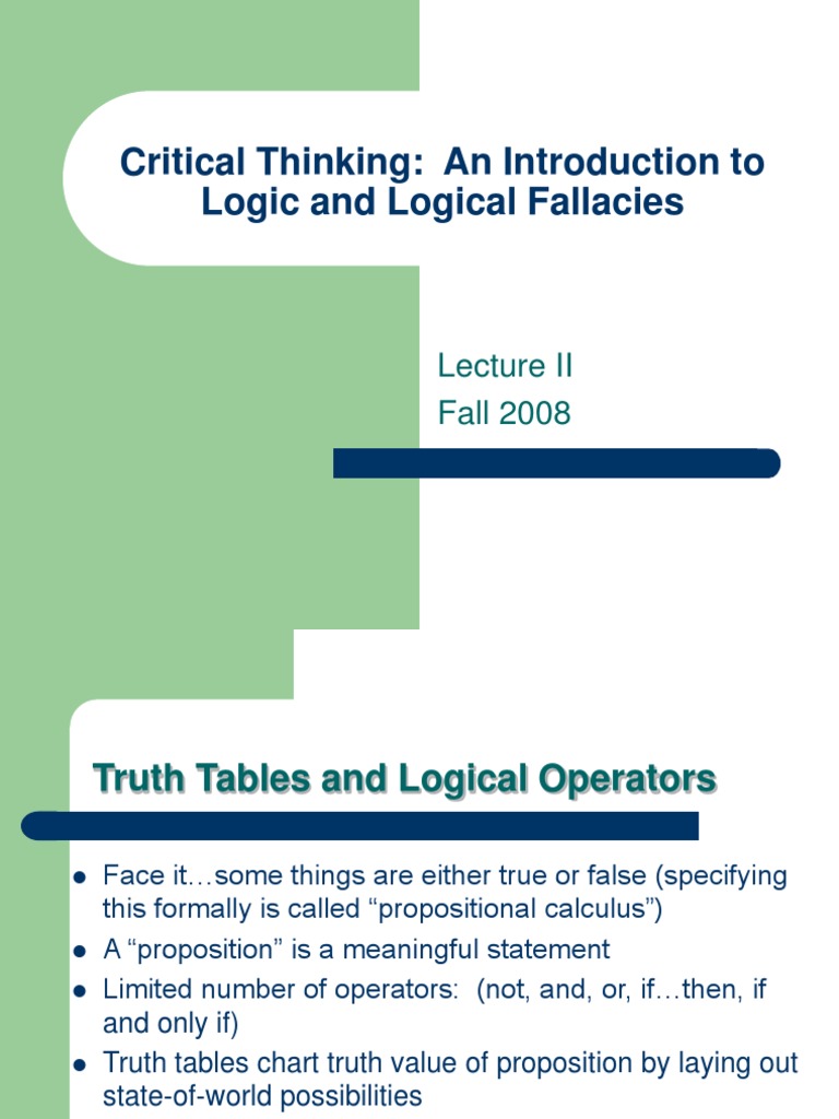 Critical Thinking: An Introduction To Logic and Logical Fallacies | PDF ...