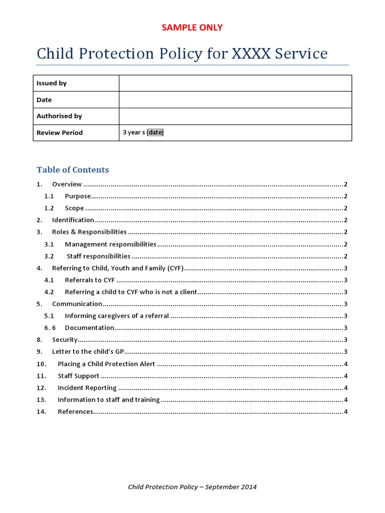 Sample Child Protection Policy | PDF | Child Protection | Child Abuse