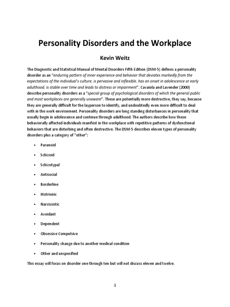 Understanding Personality Disorders at Work | PDF | Personality ...