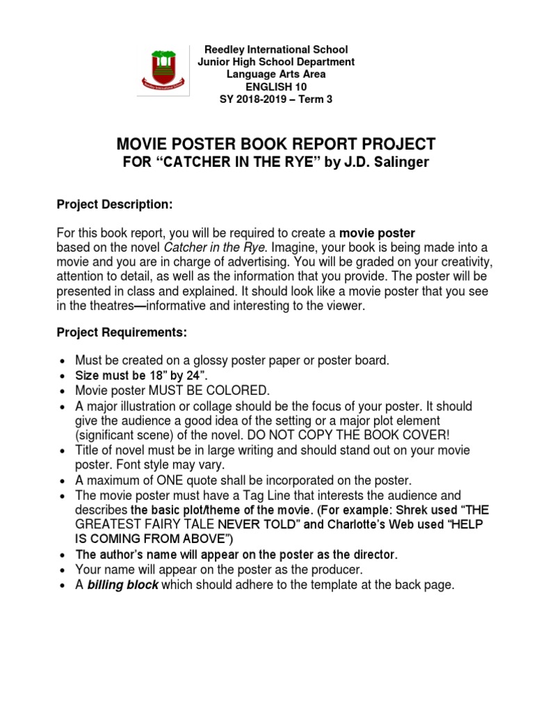 Movie Poster Book Report by Mr. Mark Bandalaria | PDF