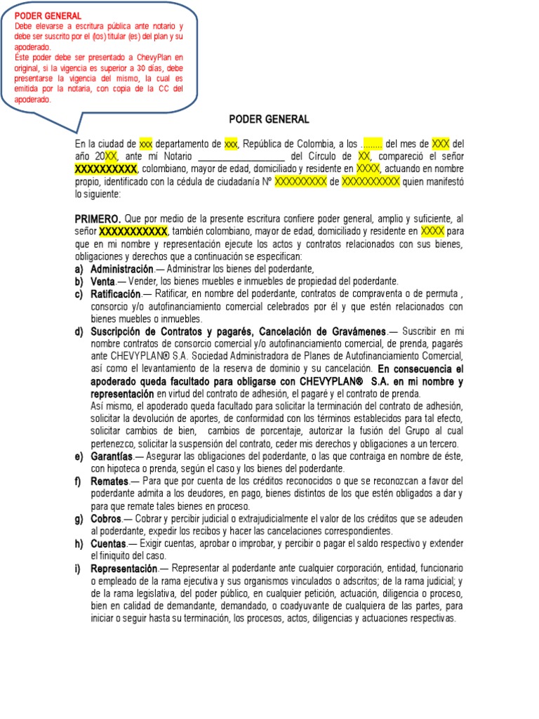 Modelo de Poder General en Colombia | PDF | Derecho privado ...