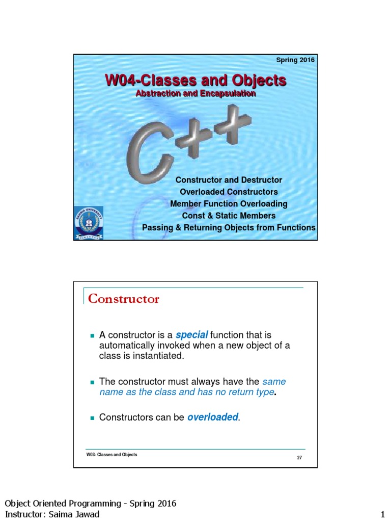 W04 Classes And Objects Constructor Pdf Constructor Object Oriented Programming Programming