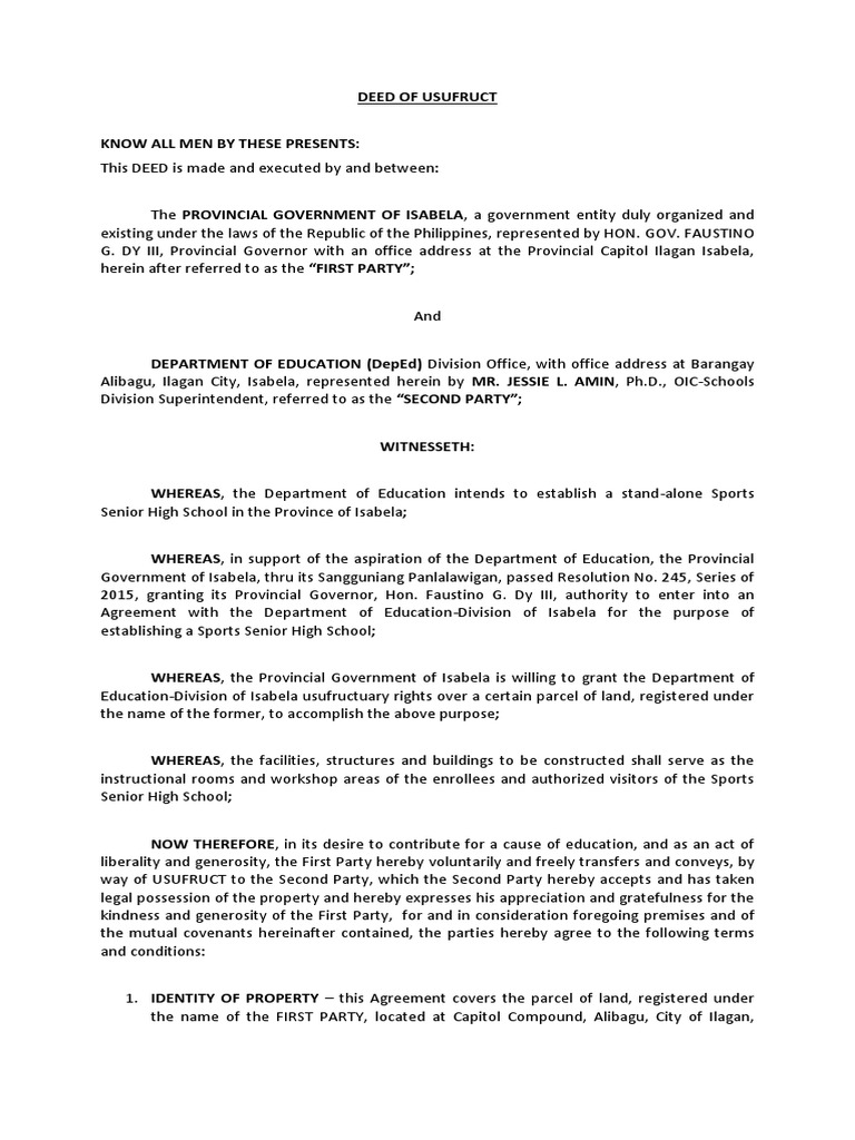 Deed of Usufruct | PDF | Property | Civil Law (Legal System)