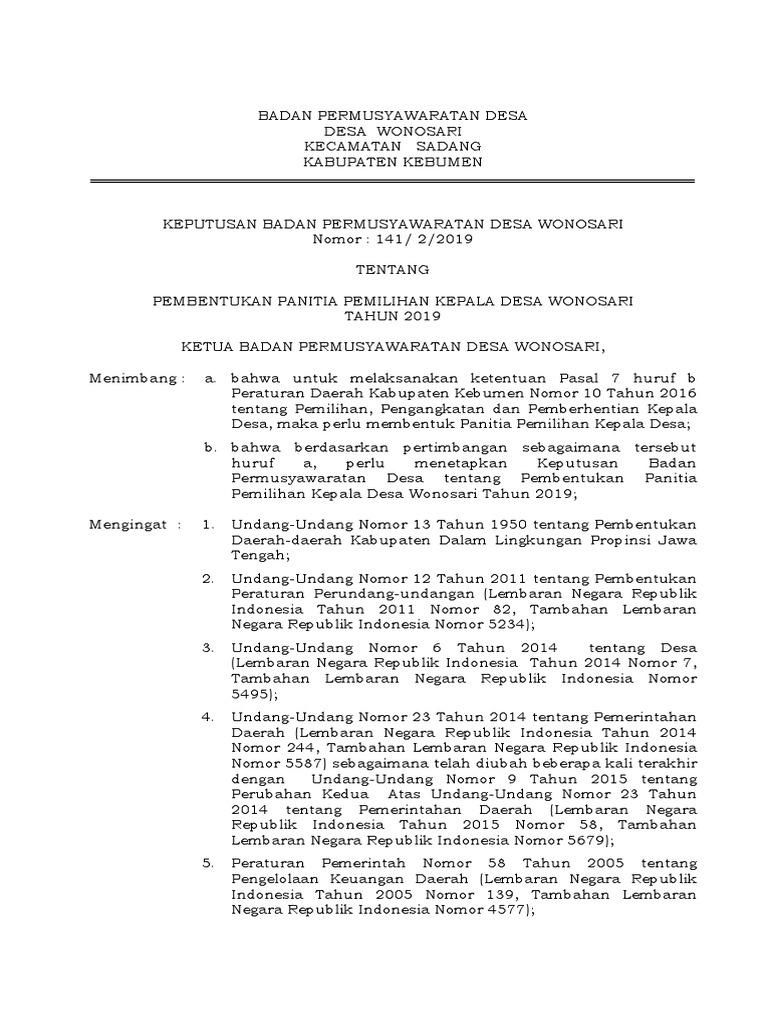 3.SK BPD TTG Pembentukan Panitia Pilkades | PDF