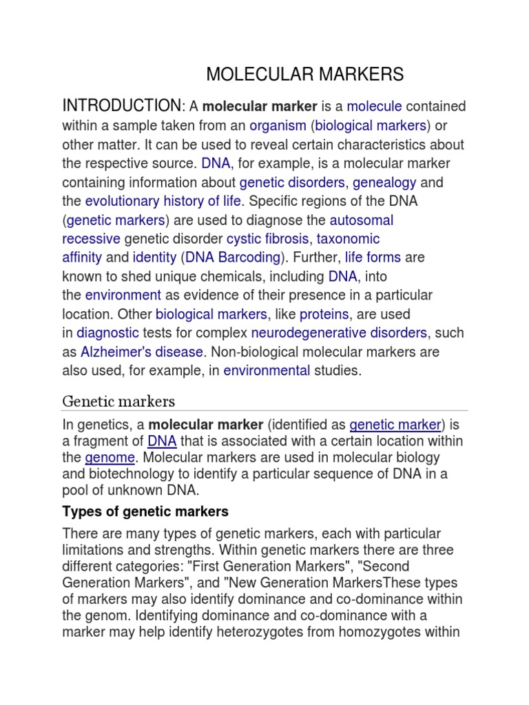 Molecular Markers: Types of Genetic Markers | Download Free PDF ...