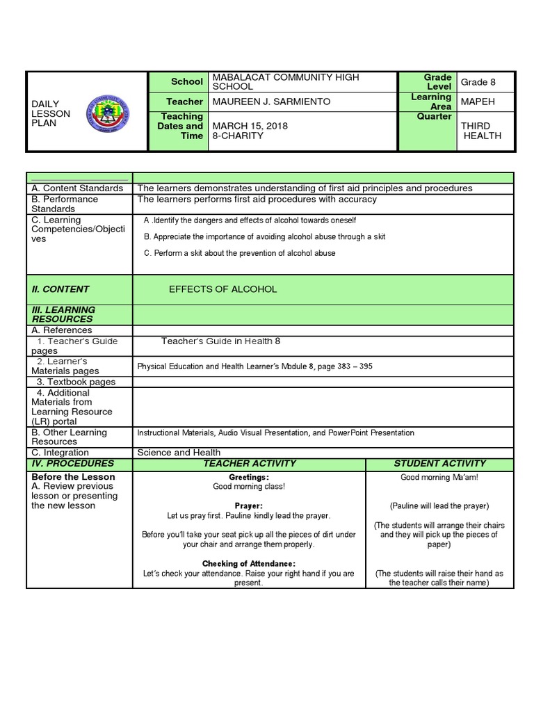 Alcohol Awareness and First Aid Lesson Plan | PDF | First Aid | Ethanol