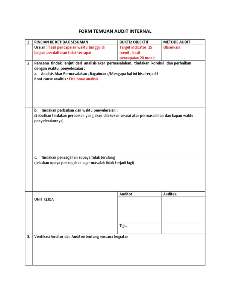 4b. FORM TEMUAN AUDIT INTERNAL | PDF